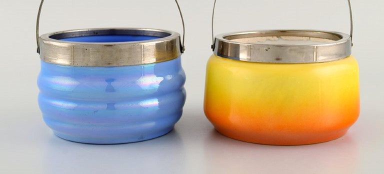Four Antique Biscuit Buckets in Mouth-Blown Opal Art Glass, Approx 1900 ...