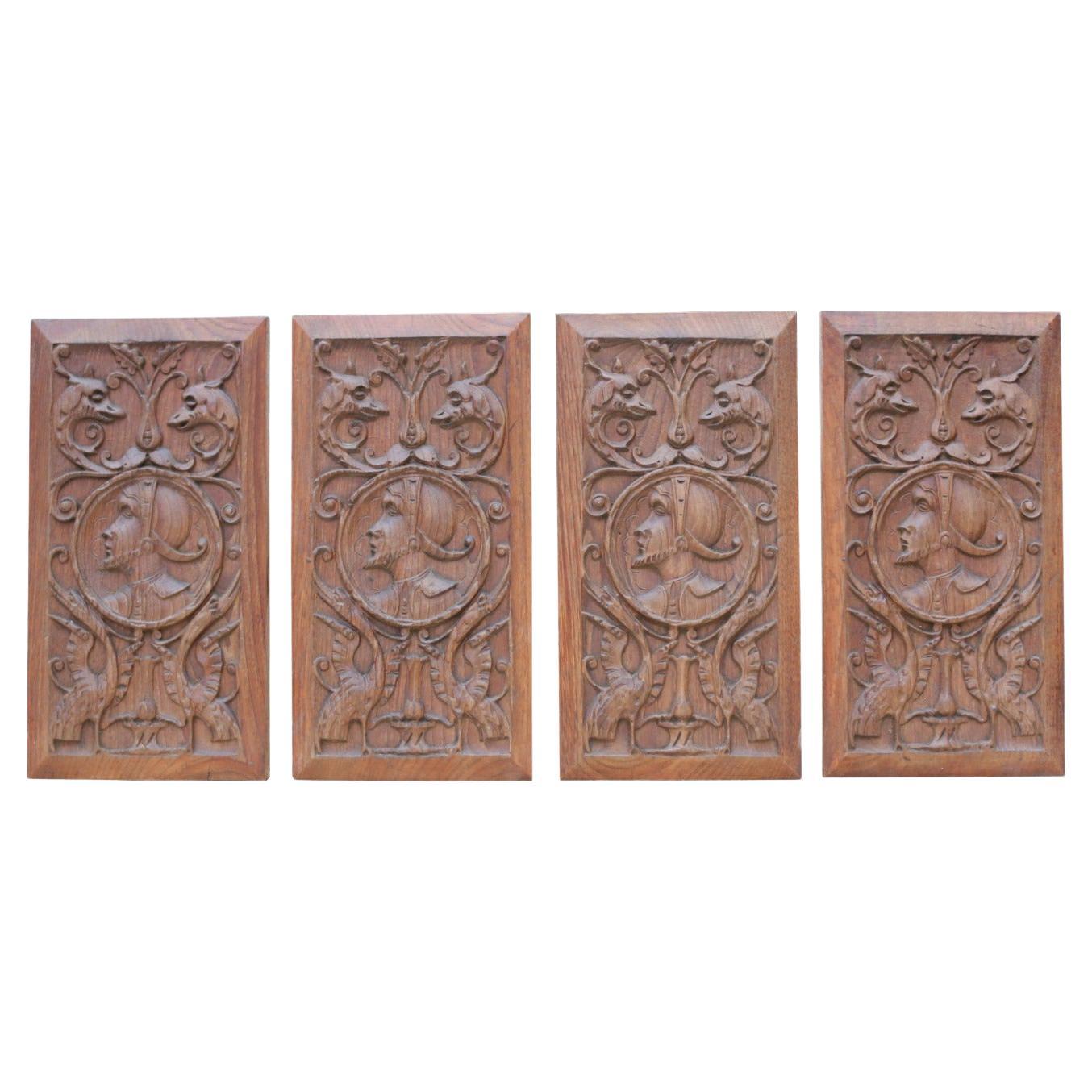 Antique Jacobean Style Carved Oak Panel at 1stDibs