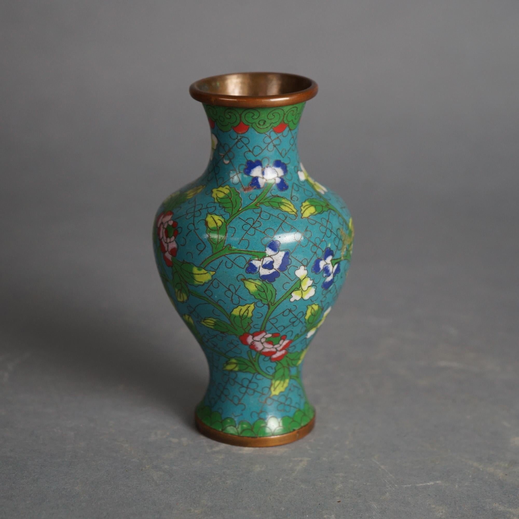 Four Antique Japanese Cloisonne Floral Enameled Vases and Covered Box ...