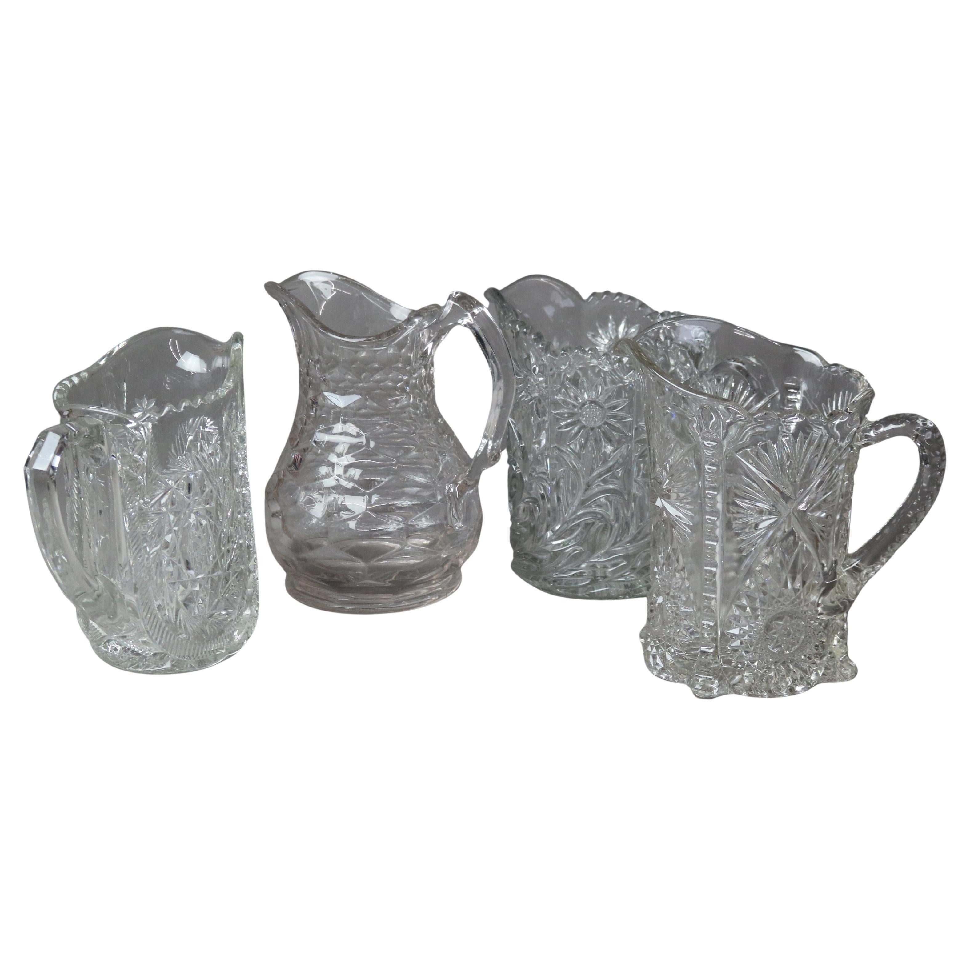 Three Antique Cut Glass Water Pitchers 19thC For Sale at 1stDibs