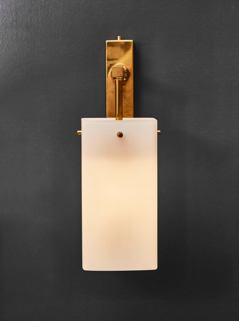 Four Brass Wall Sconces with Rectangular White Glass Shade For Sale at ...