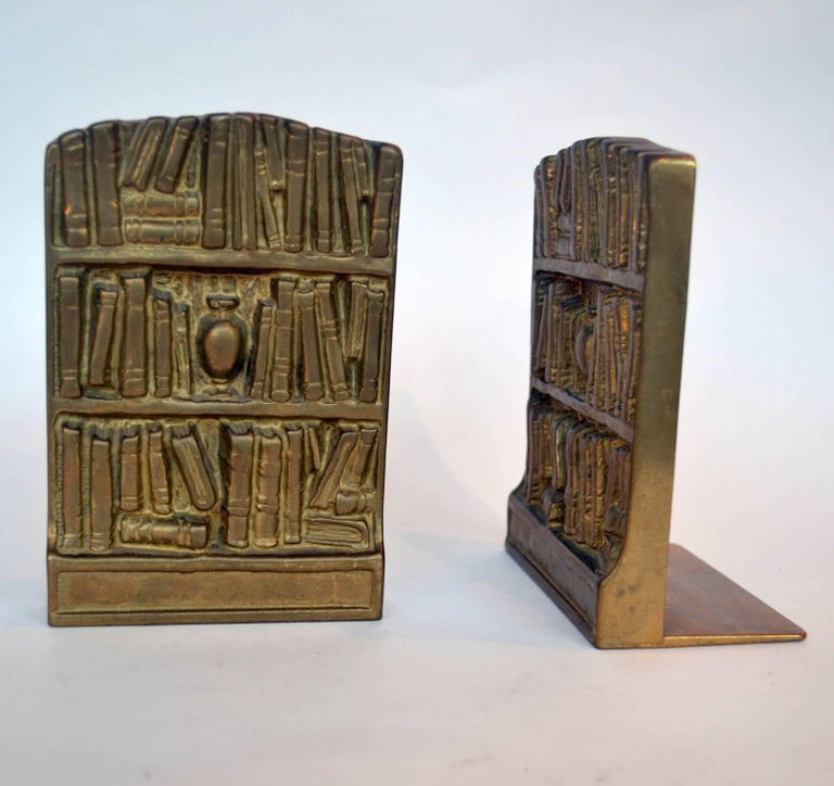 Bookends in Bronze with Relief Library Books For Sale at 1stDibs