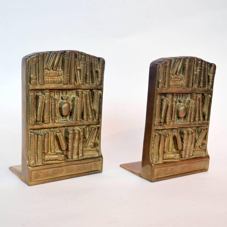 Bookends in Bronze with Relief Library Books For Sale at 1stDibs