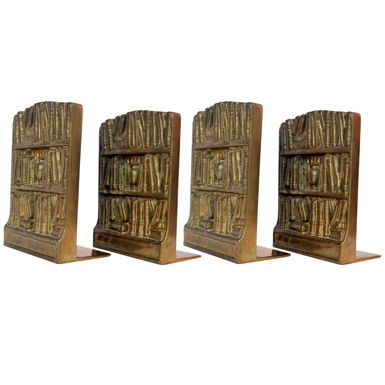 Bookends in Bronze with Relief Library Books For Sale at 1stDibs
