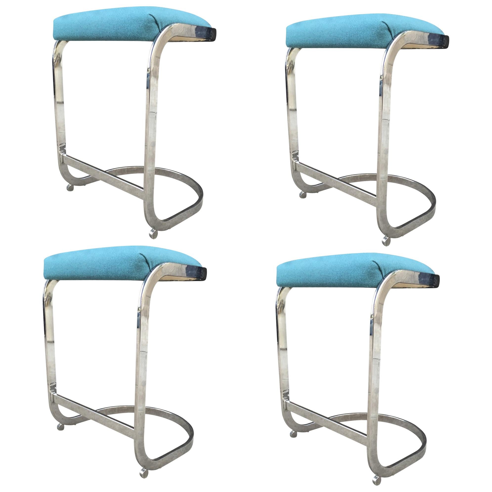 Four Cantilevered Chrome Stools by DIA at 1stDibs