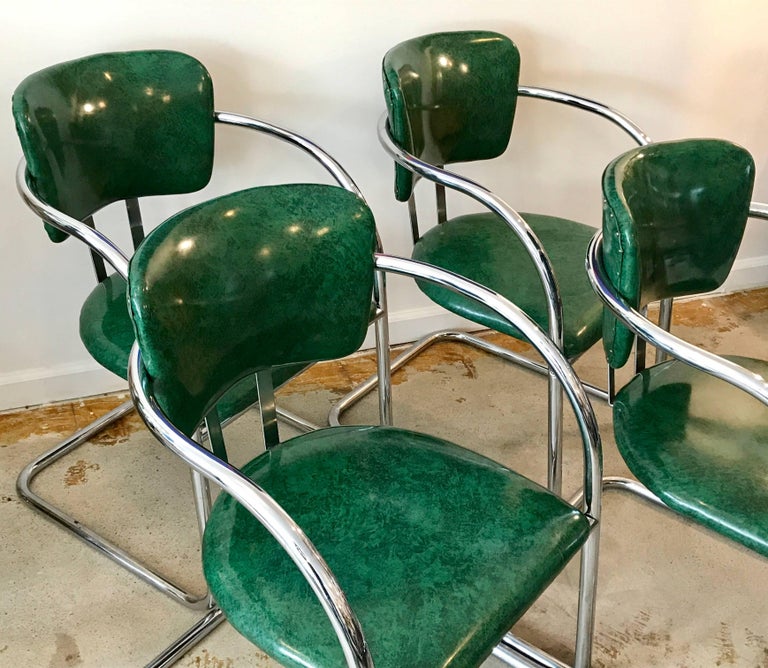 Four Chrome Streamline Modern Dining Chairs in the Style of KEM Weber ...