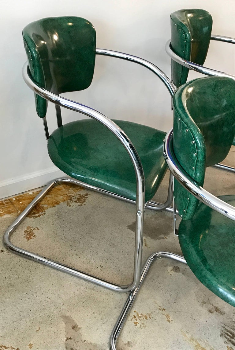 Four Chrome Streamline Modern Dining Chairs in the Style of KEM Weber ...