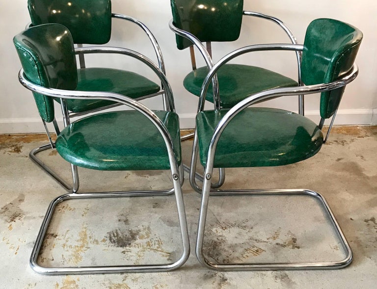 Four Chrome Streamline Modern Dining Chairs in the Style of KEM Weber ...