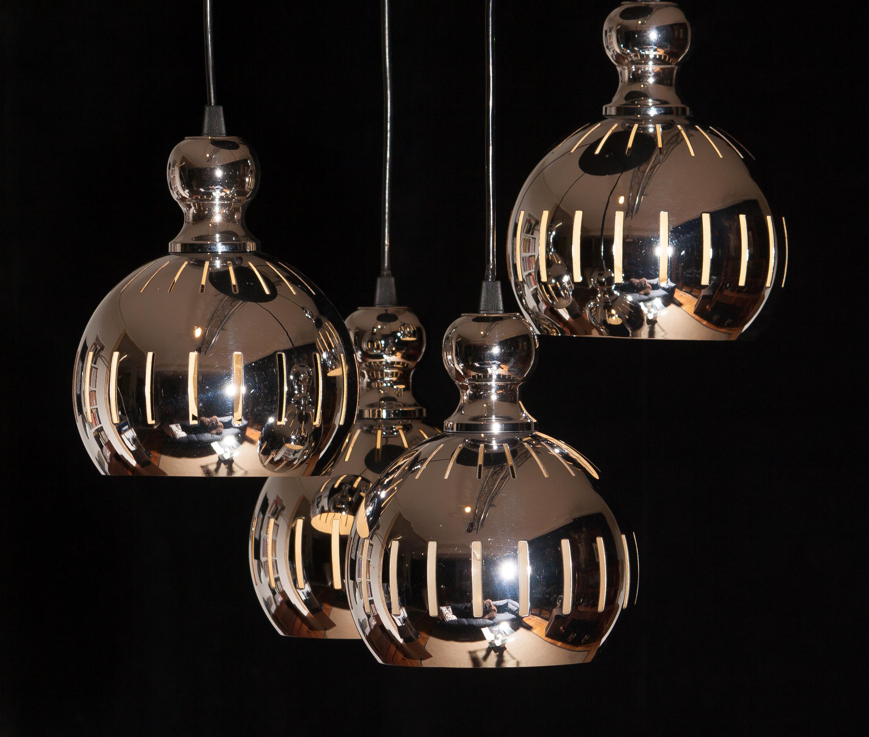 Four Chromed Spheres Chandelier by Esperia, Italy, 1970 For Sale at 1stDibs