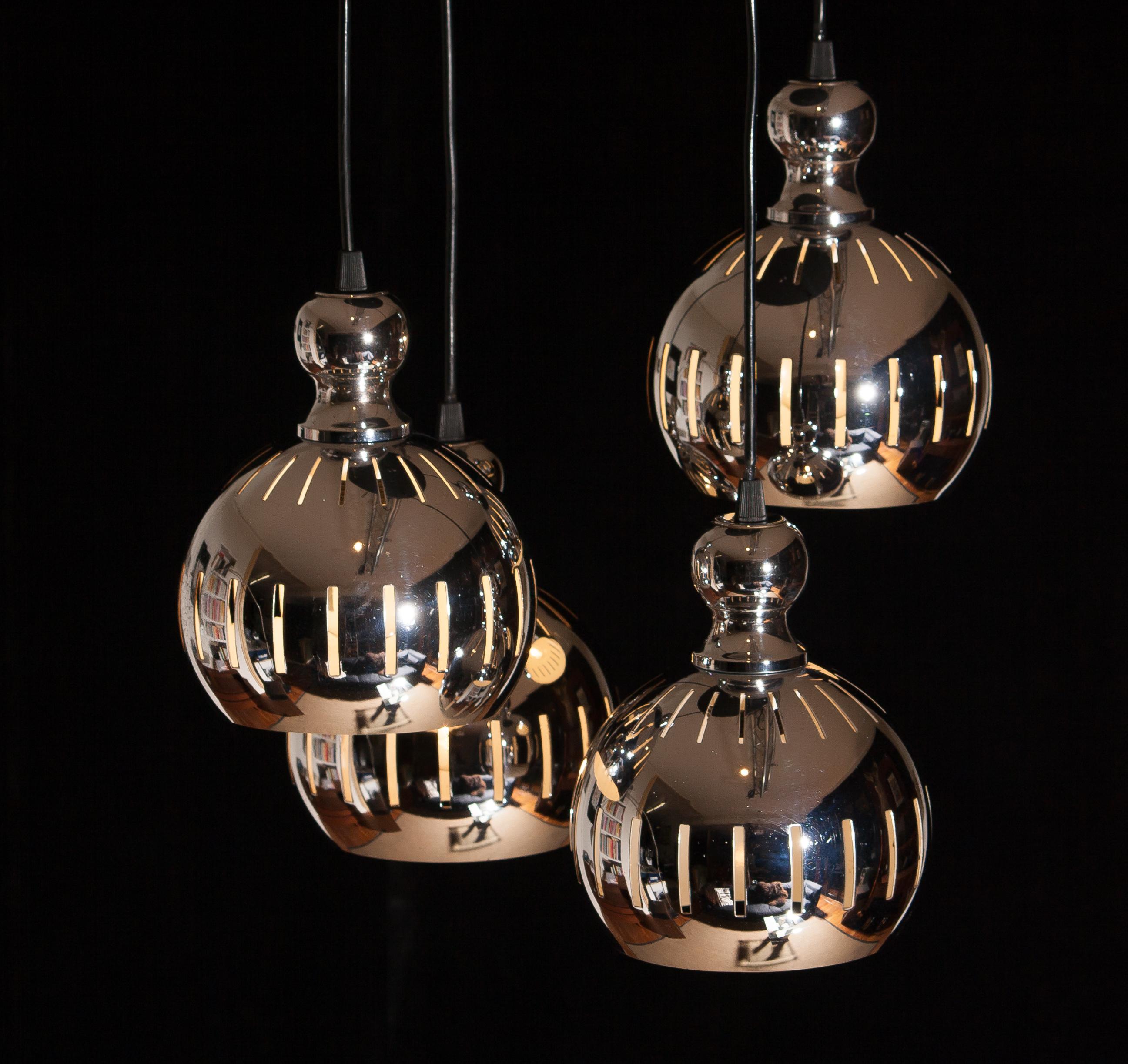 Four Chromed Spheres Chandelier by Esperia, Italy, 1970 For Sale at 1stDibs