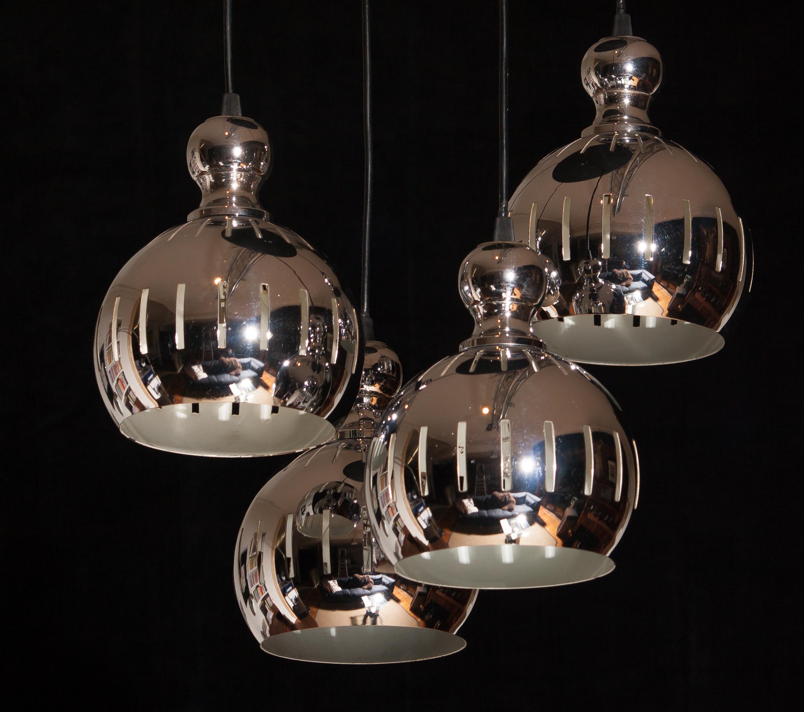 Four Chromed Spheres Chandelier by Esperia, Italy, 1970 For Sale at 1stDibs