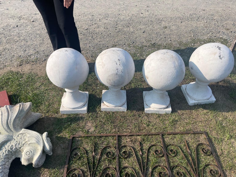 Four Classic White Cement Ball Finials on Square Base from a North ...