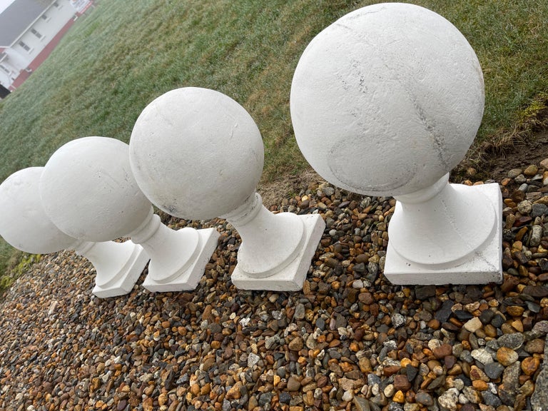 Four Classic White Cement Ball Finials on Square Base from a North ...