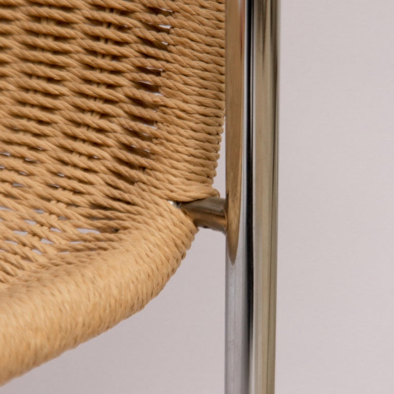 Five Dining Chairs Chrome-Plated Stackable, with Robe Weaving Seat and ...