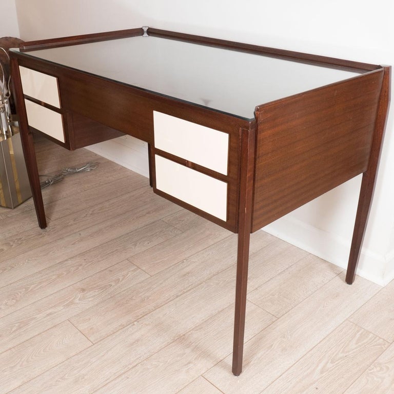 Four drawer lacquered wood panel desk For Sale at 1stDibs