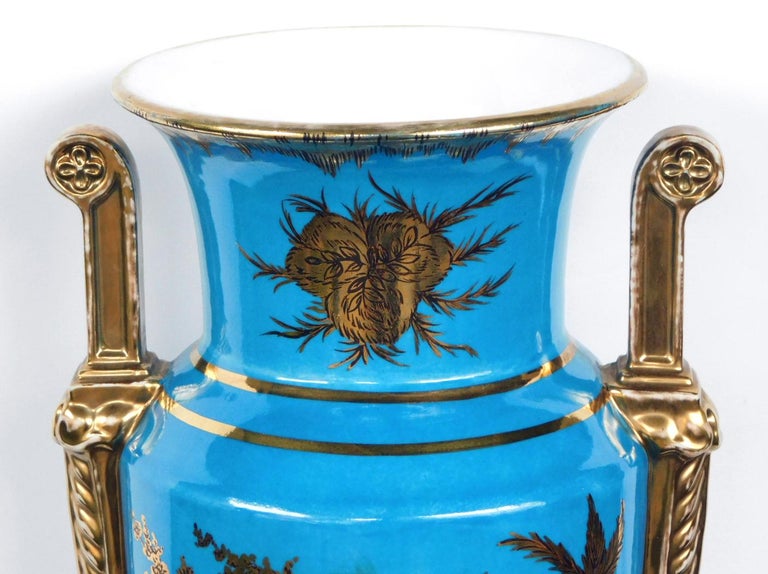 Four Empire Style Cerulean-Glazed Porcelain Vases with Chinoiserie ...