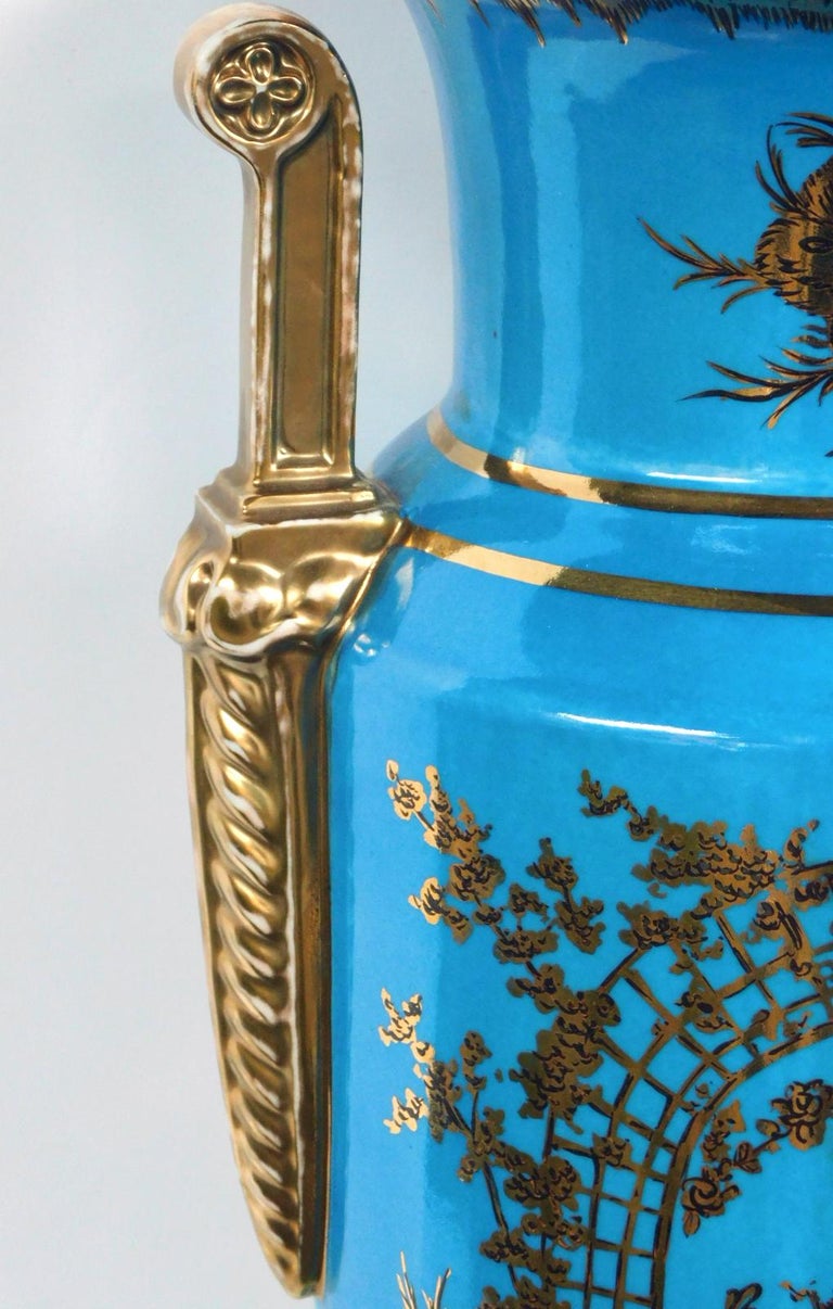 Four Empire Style Cerulean-Glazed Porcelain Vases with Chinoiserie ...