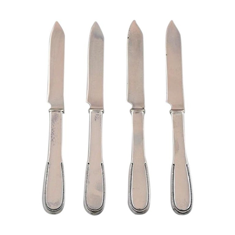 Four Evald Nielsen Number 14 Fruit Knives in Hammered Silver, 1920s For ...