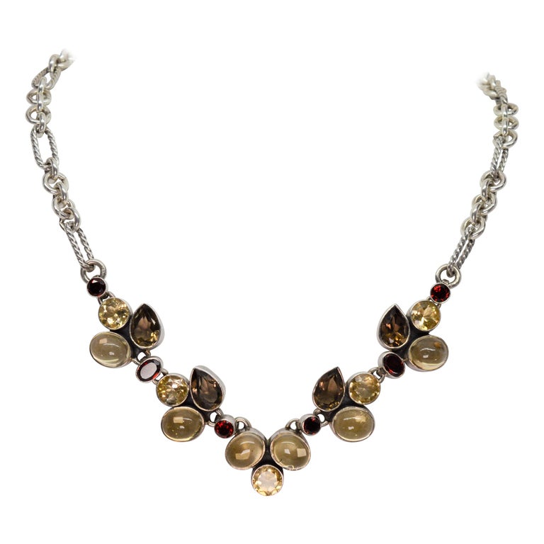 Four Flavor Stone Vintage Sterling Silver Necklace For Sale at 1stDibs