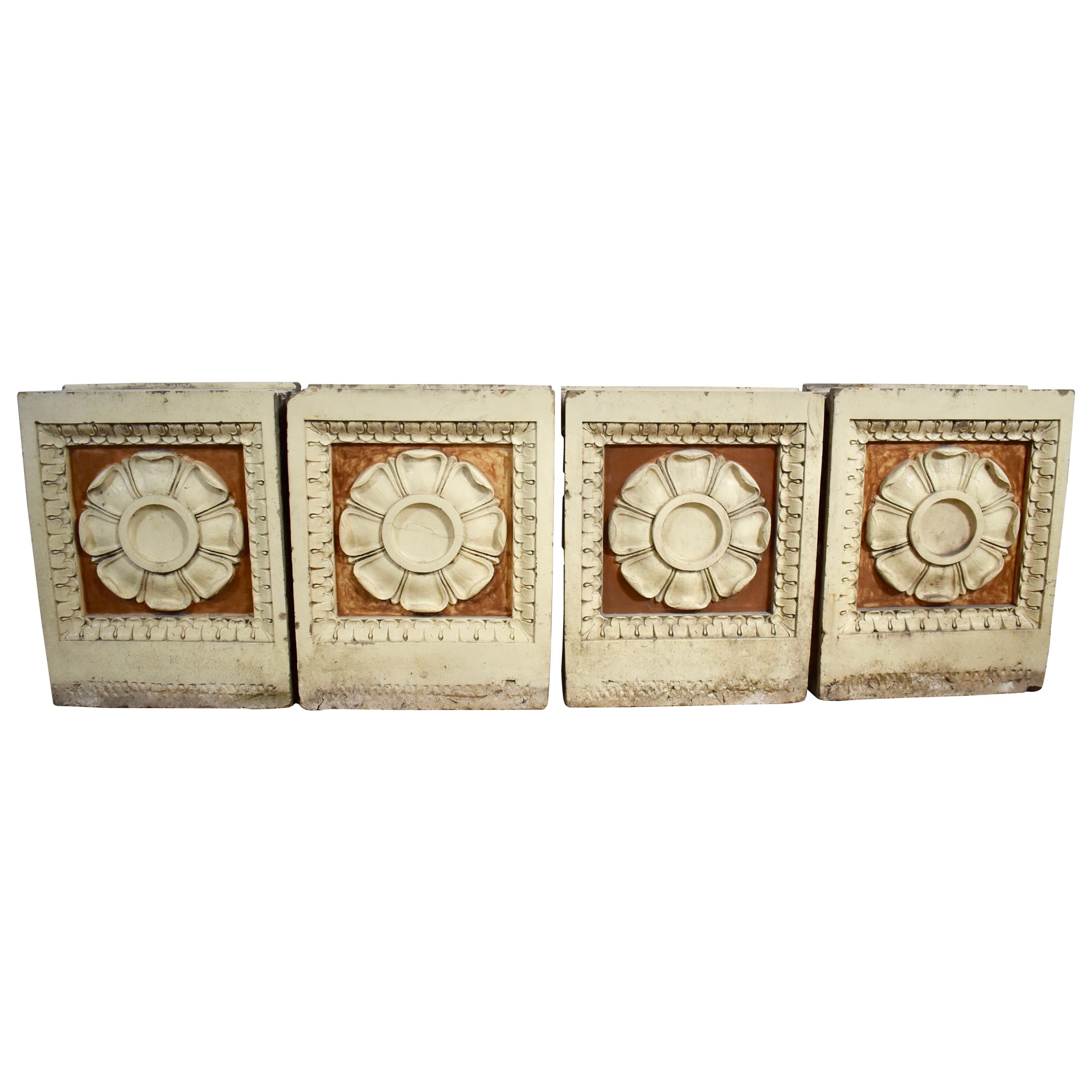 1920s White Glazed Terracotta Blocks with Floral Design For Sale at 1stDibs