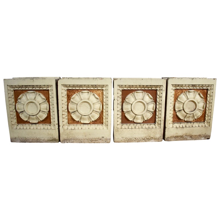 Four Glazed Terracotta Flower Panels, circa 1925 at 1stDibs
