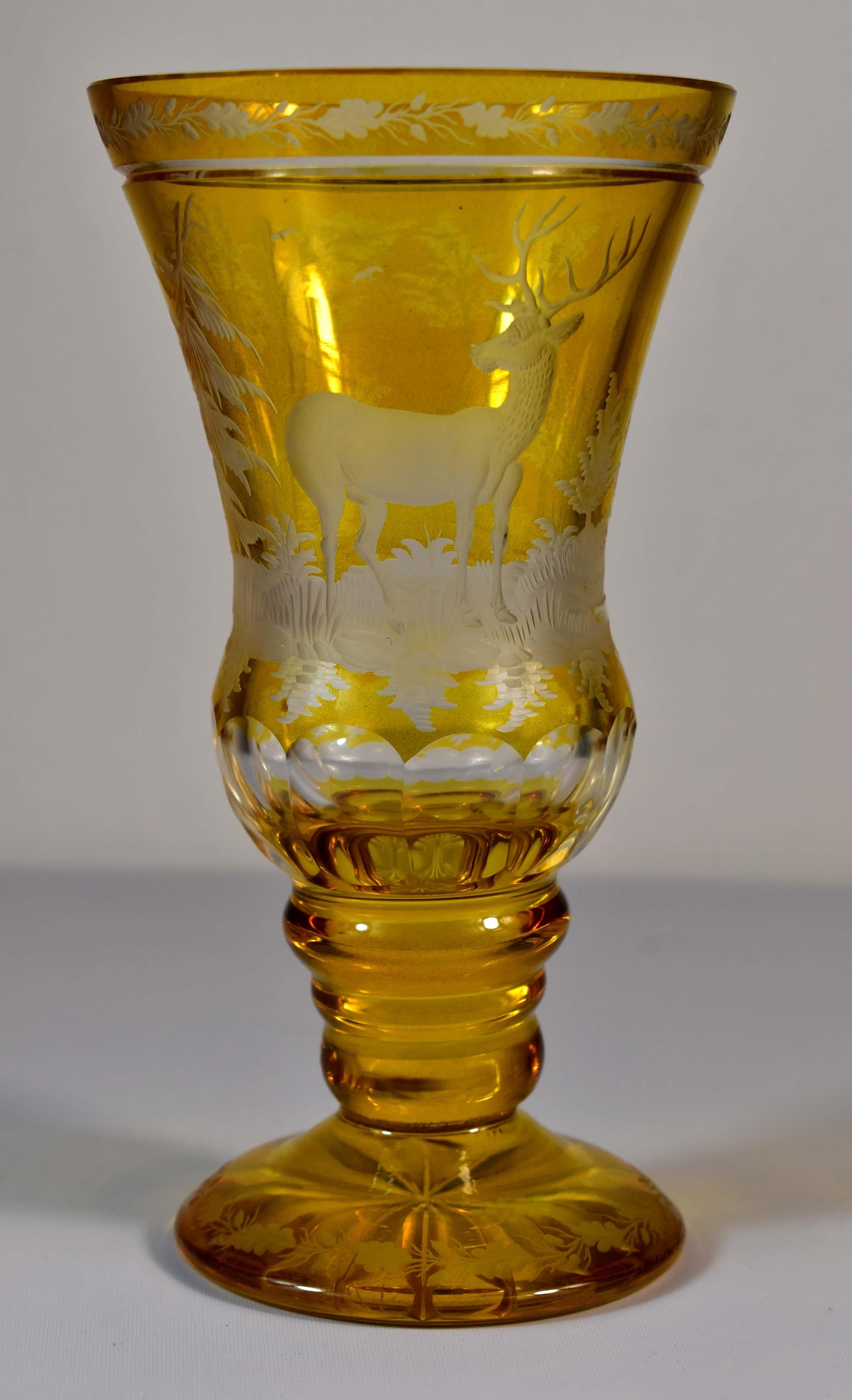 Four Goblets Engraved, Hunting Motifs, Bohemian Glass 20th century For ...