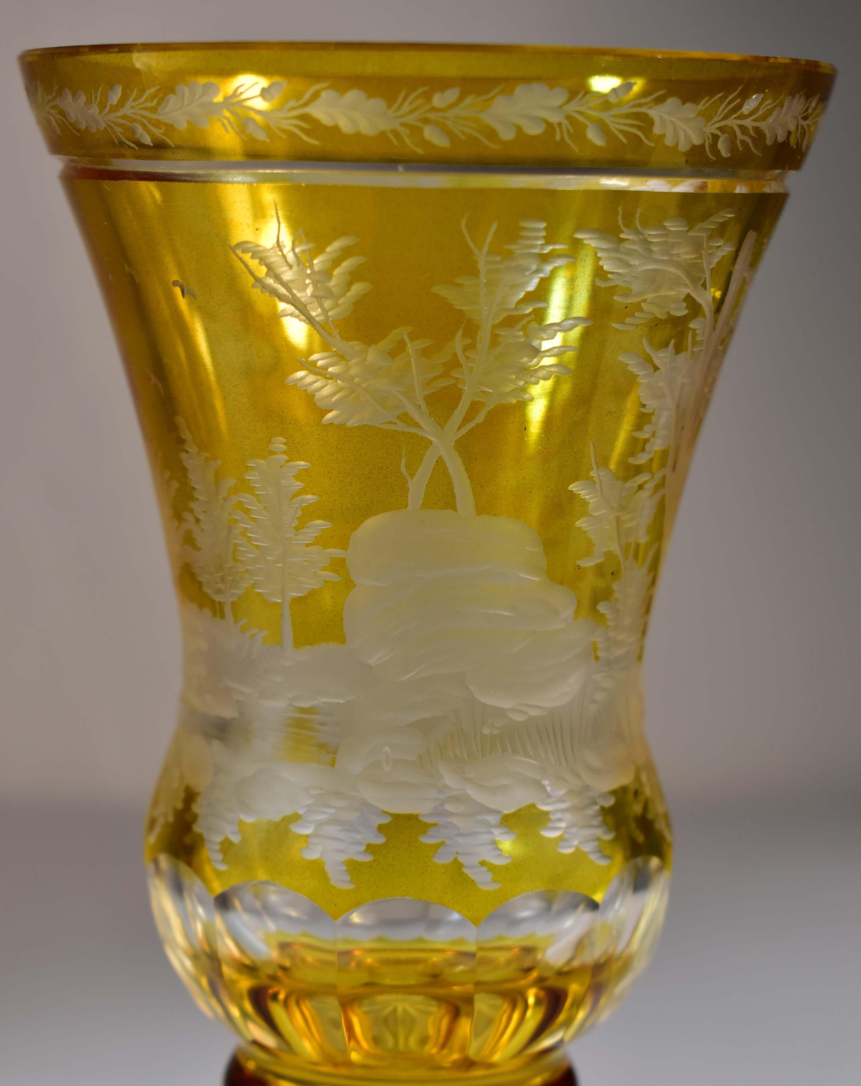 Four Goblets Engraved, Hunting Motifs, Bohemian Glass 20th century For ...