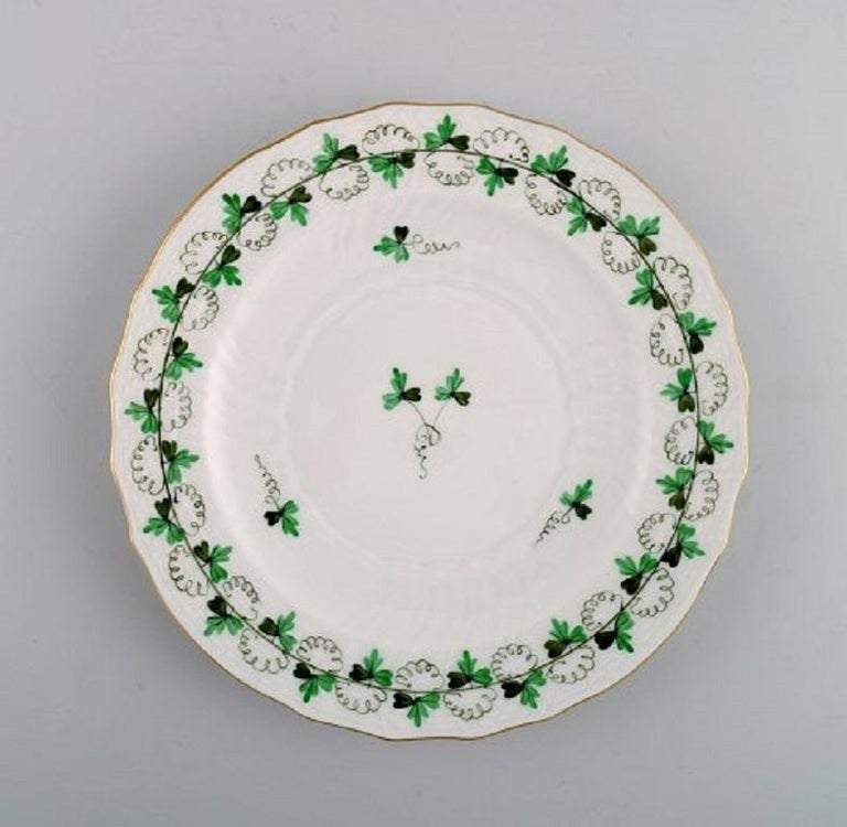 Four Herend Green Clover Plates in Hand-Painted Porcelain with Gold ...