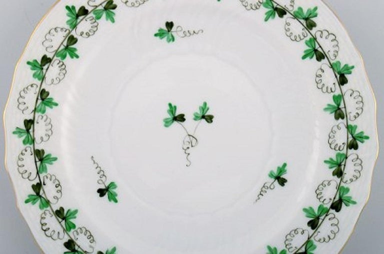 Four Herend Green Clover Plates in Hand-Painted Porcelain with Gold ...