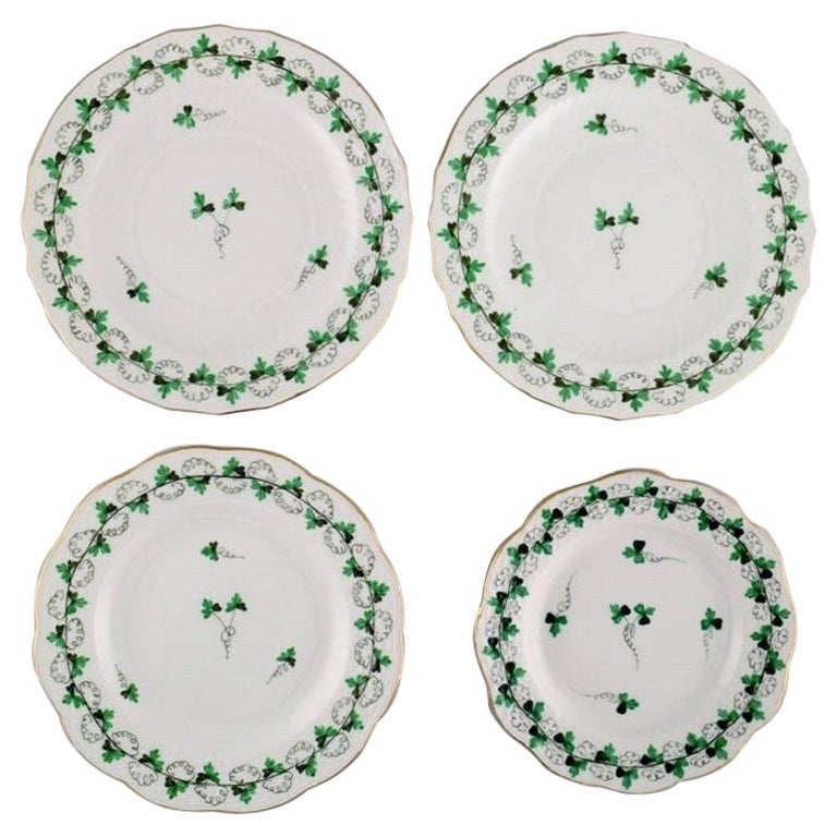 Four Herend Green Clover Plates in Hand-Painted Porcelain with Gold ...