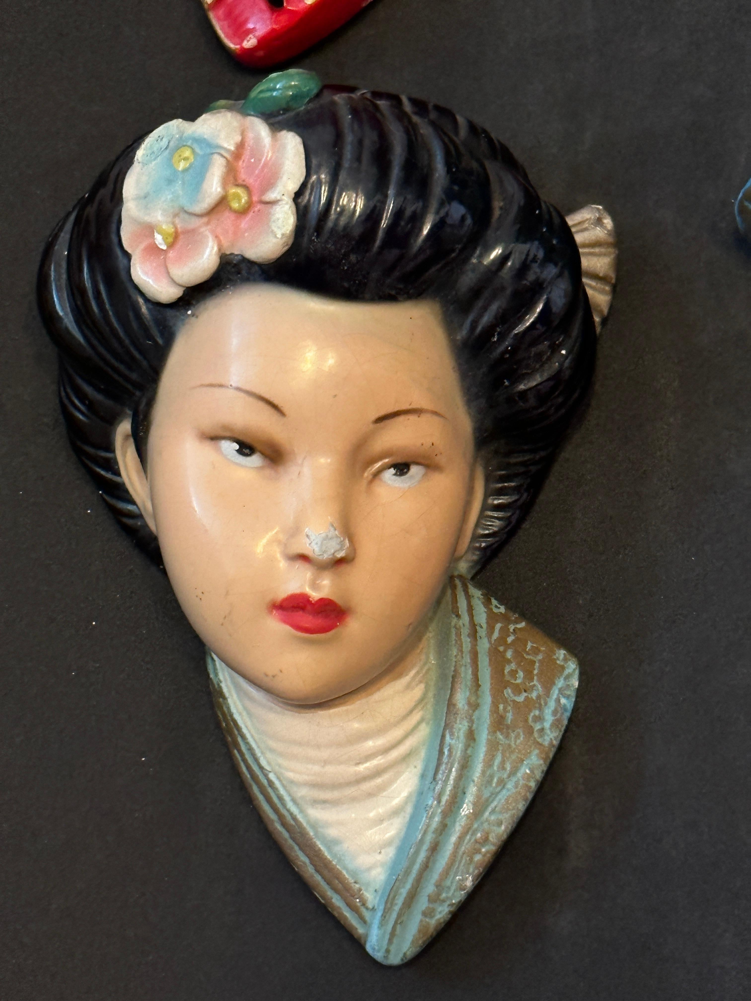 Four Japanese or Chinese People Wall Mask Vintage Italy, 1950s at 1stDibs