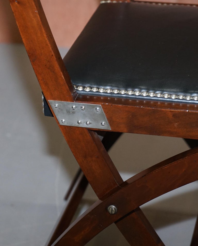 Four Kennedy Harrods London Military Campaign Leather Dining Chairs 4 ...