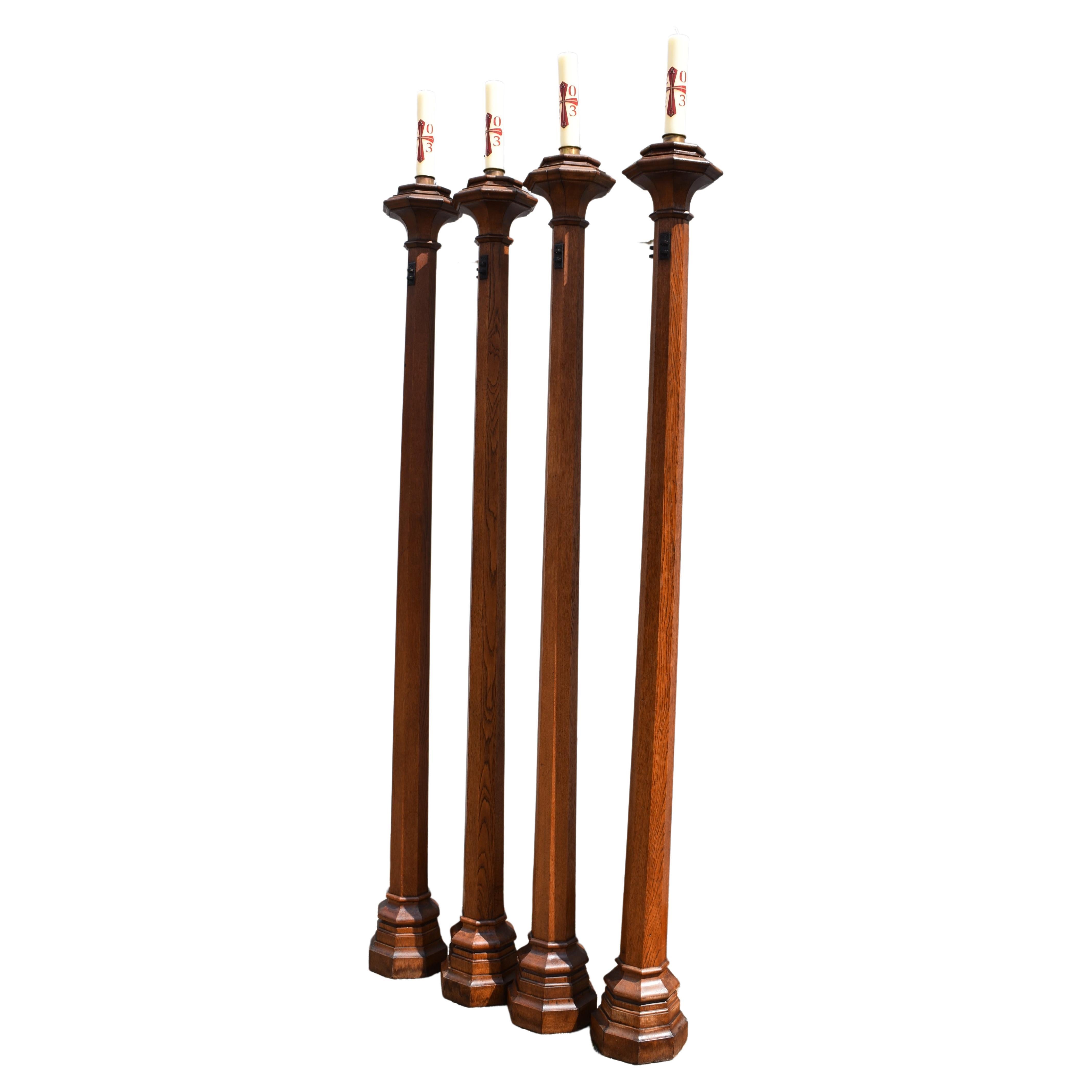 Four Large Antique Oak Candlesticks For Sale at 1stDibs