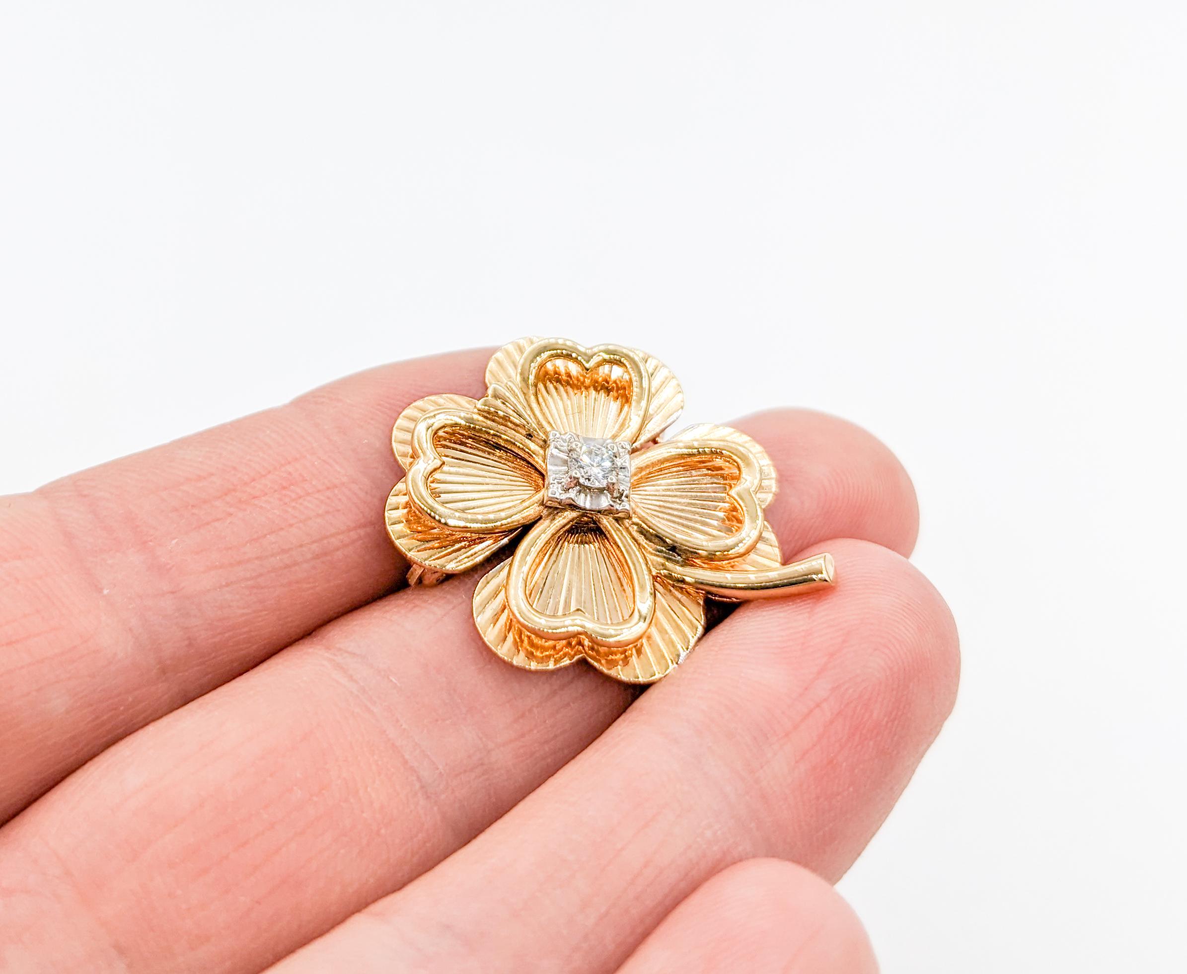 Four Leaf Clover Diamond Brooch Pin For Sale at 1stDibs