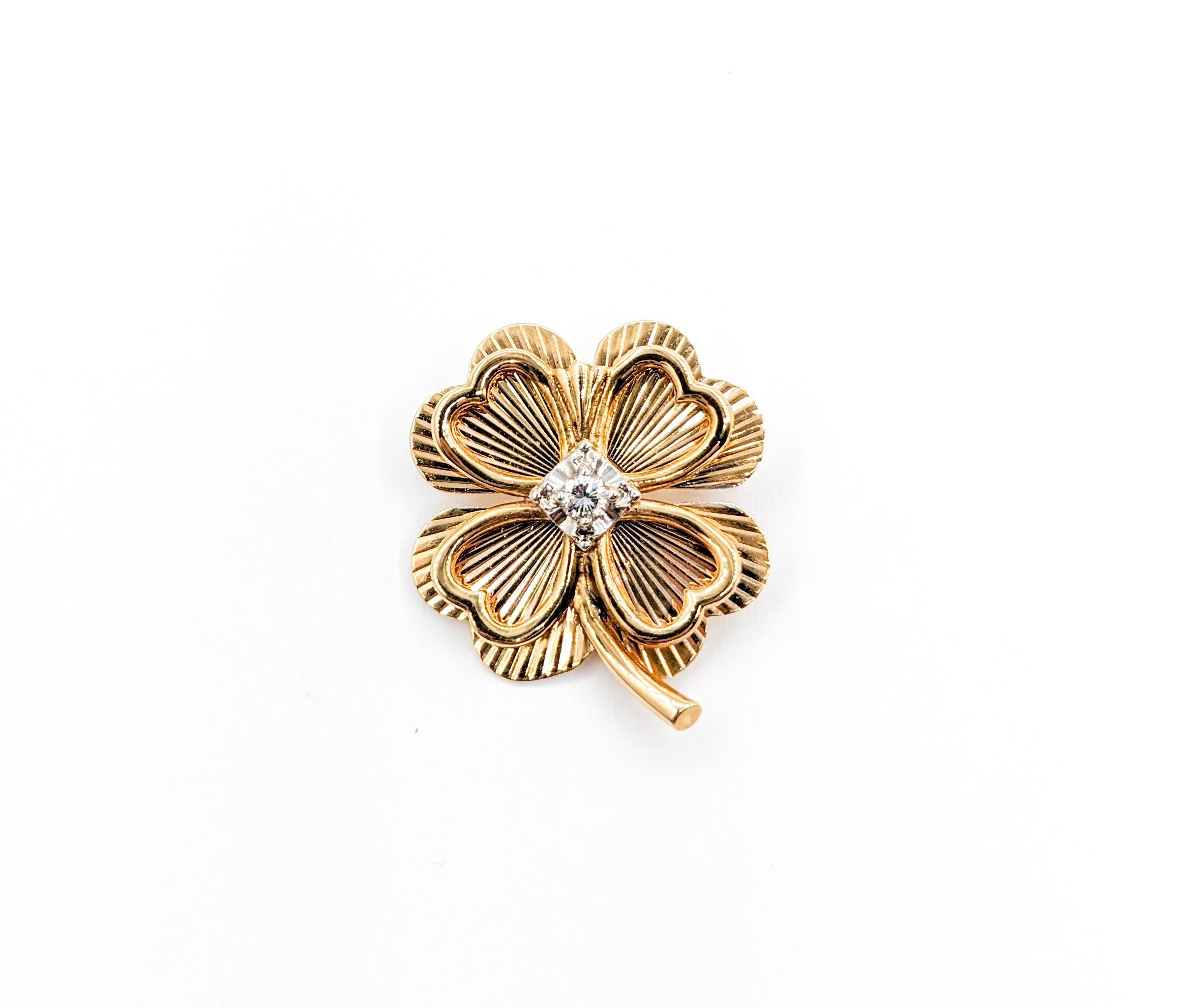 Four Leaf Clover Diamond Brooch Pin For Sale at 1stDibs