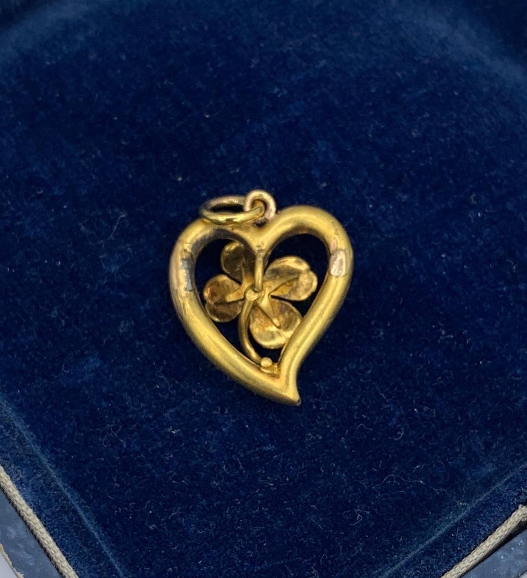 Four Leaf Clover Heart Flower Enamel Pendant Necklace Victorian Good ...