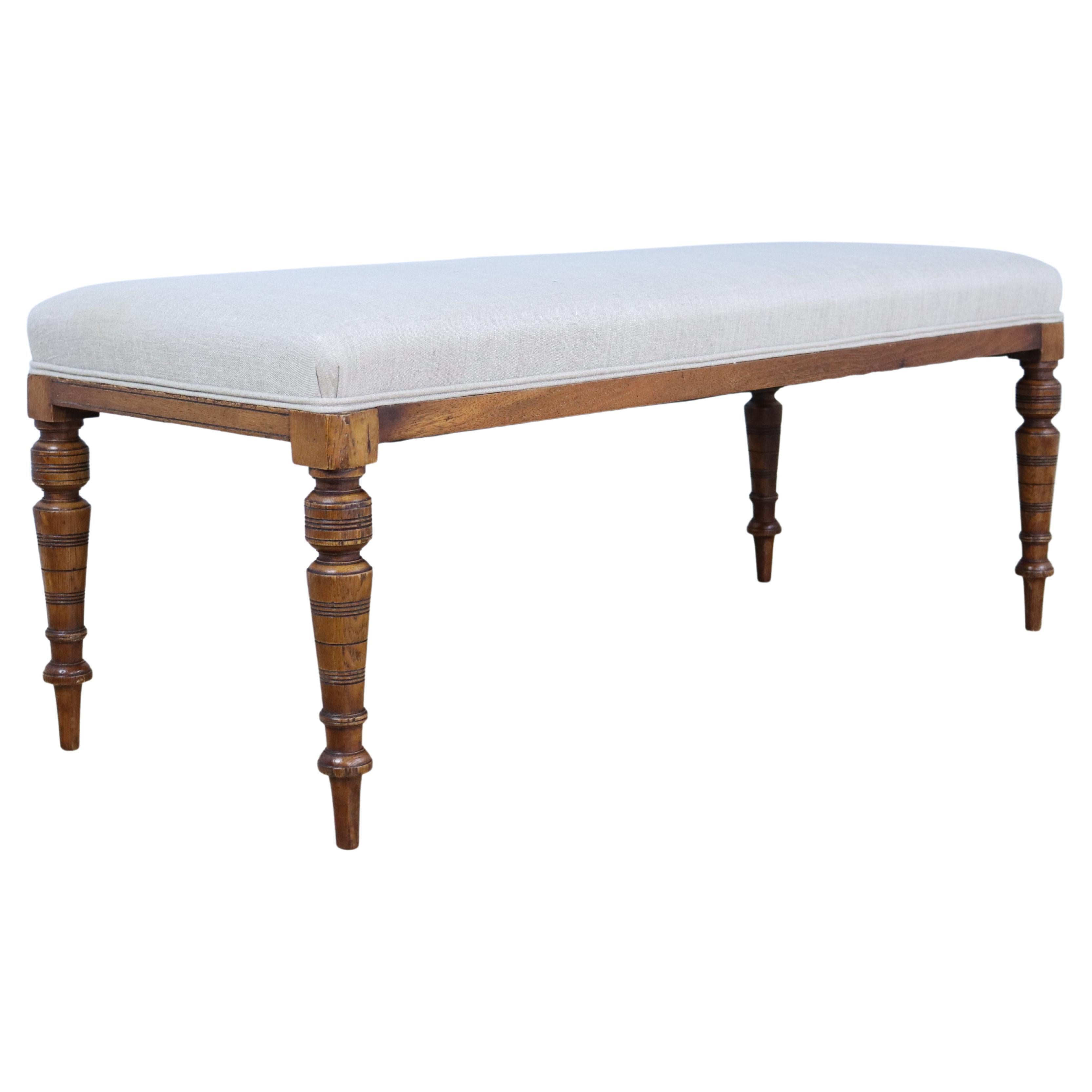 English Mid-19th Century Upholstered Mahogany Bench at 1stDibs