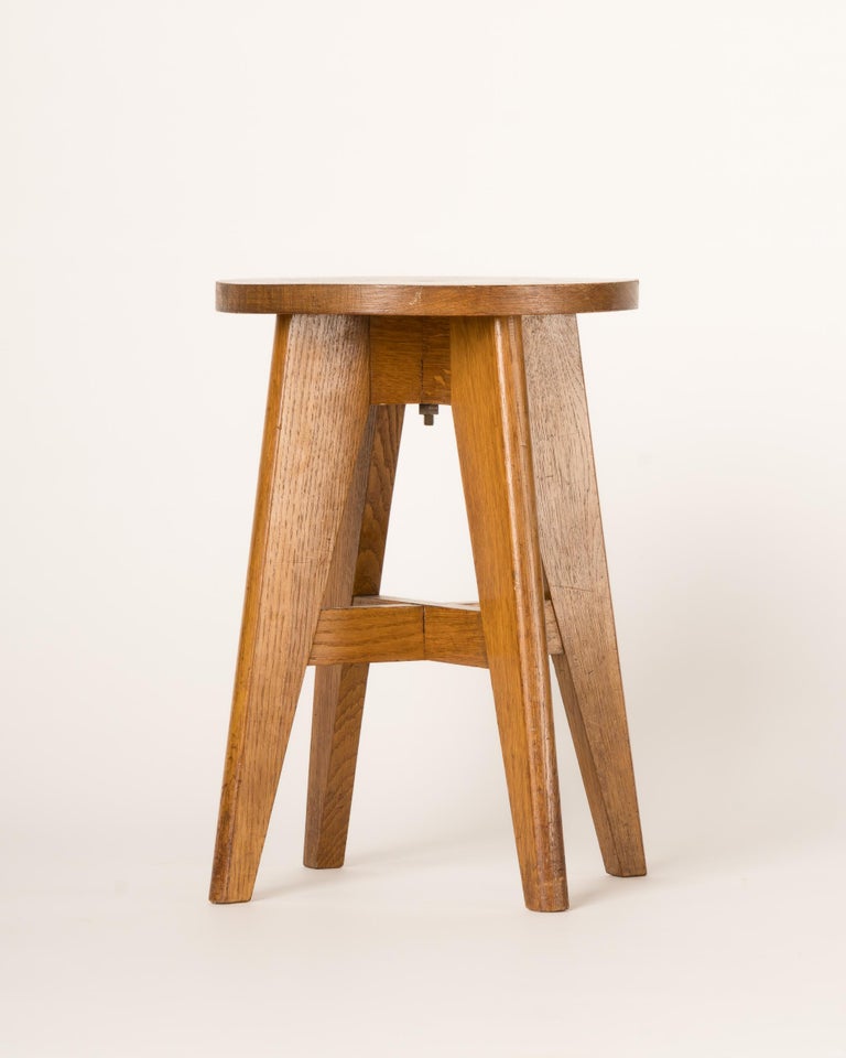 Four Legged Minimalist Oak Stool in the style of Jeanneret, France 1960 ...