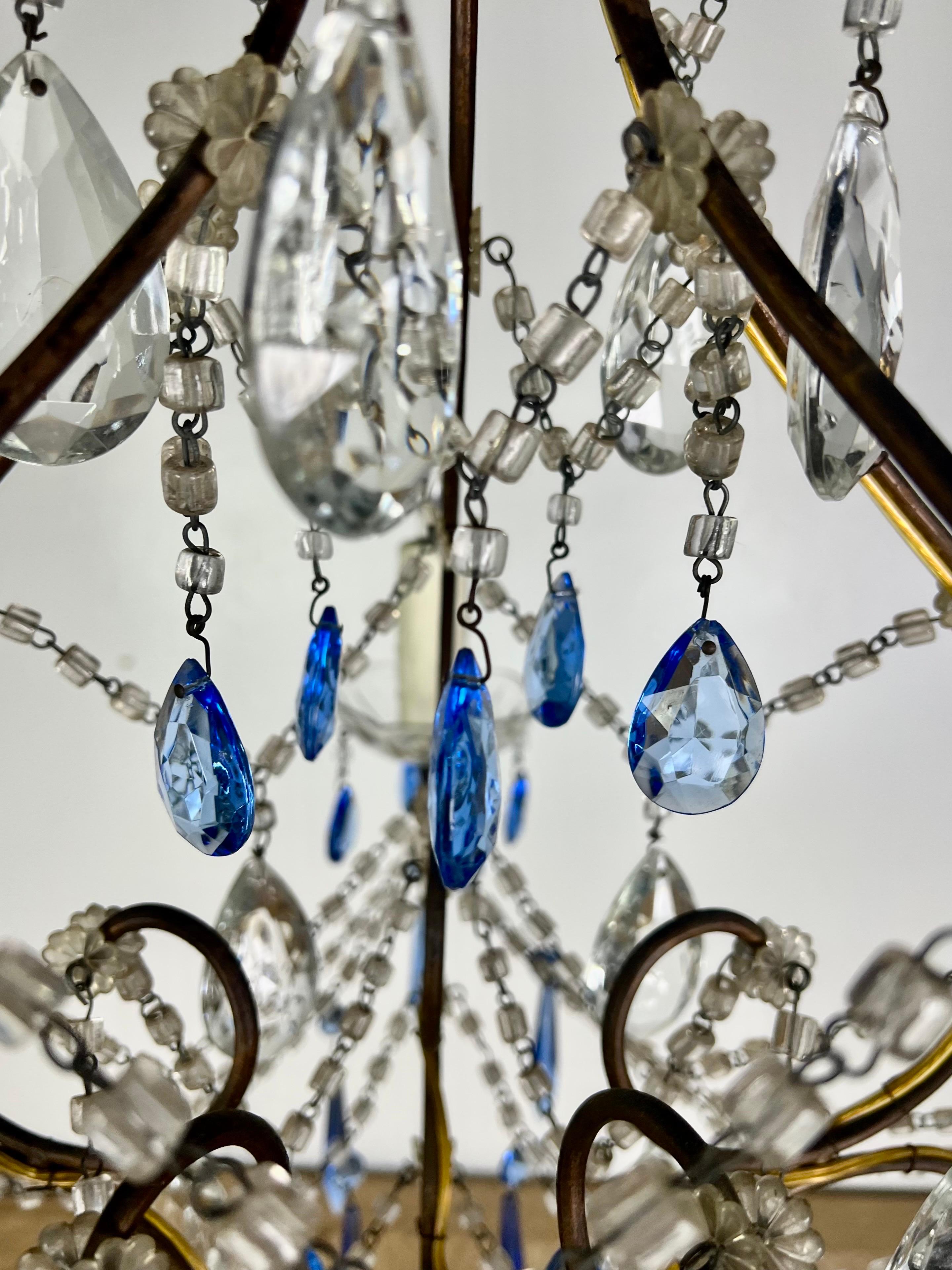 Four Light Italian Blue and Clear Crystal Chandelier, circa 1930 For ...