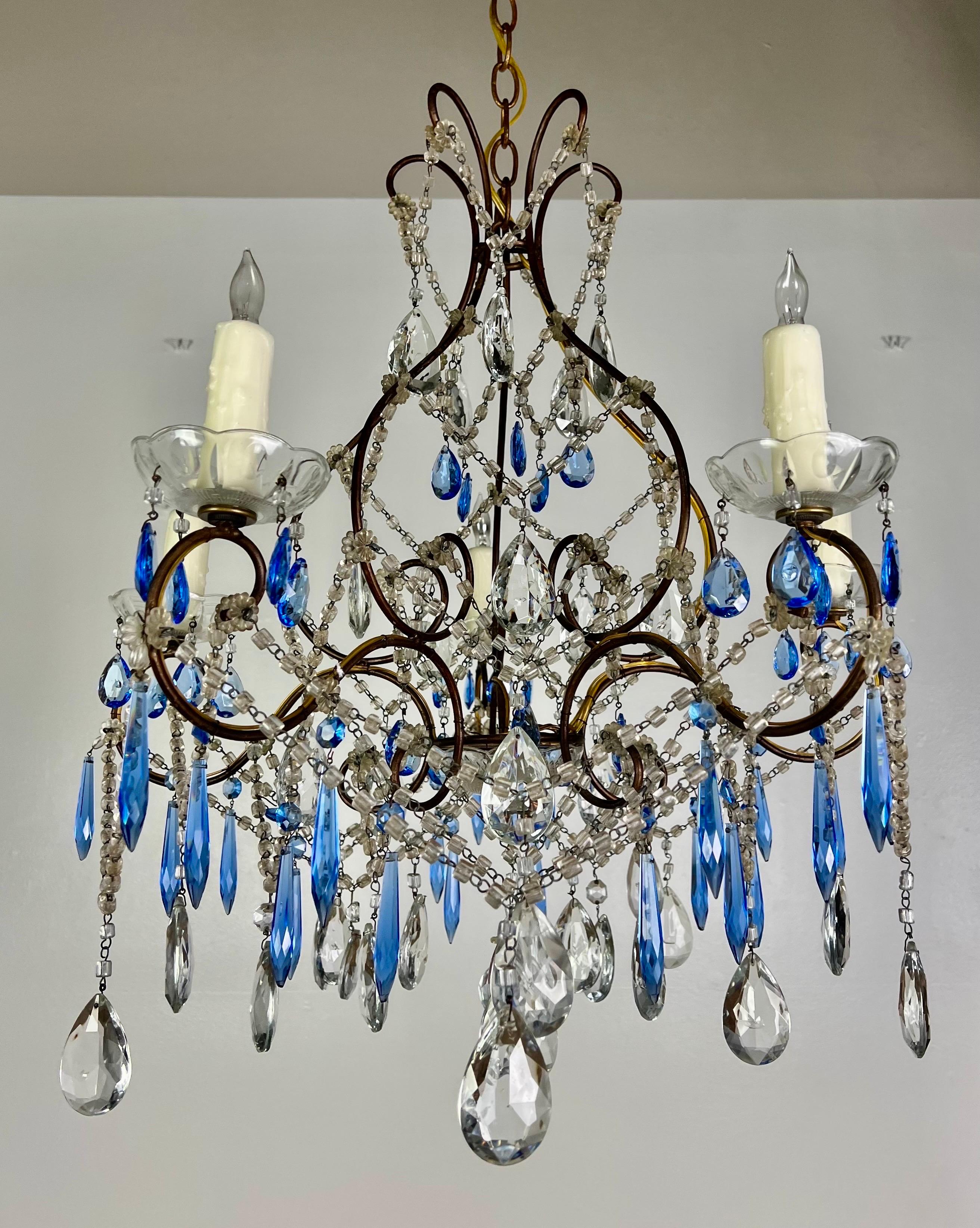 Four Light Italian Blue and Clear Crystal Chandelier, circa 1930 For ...