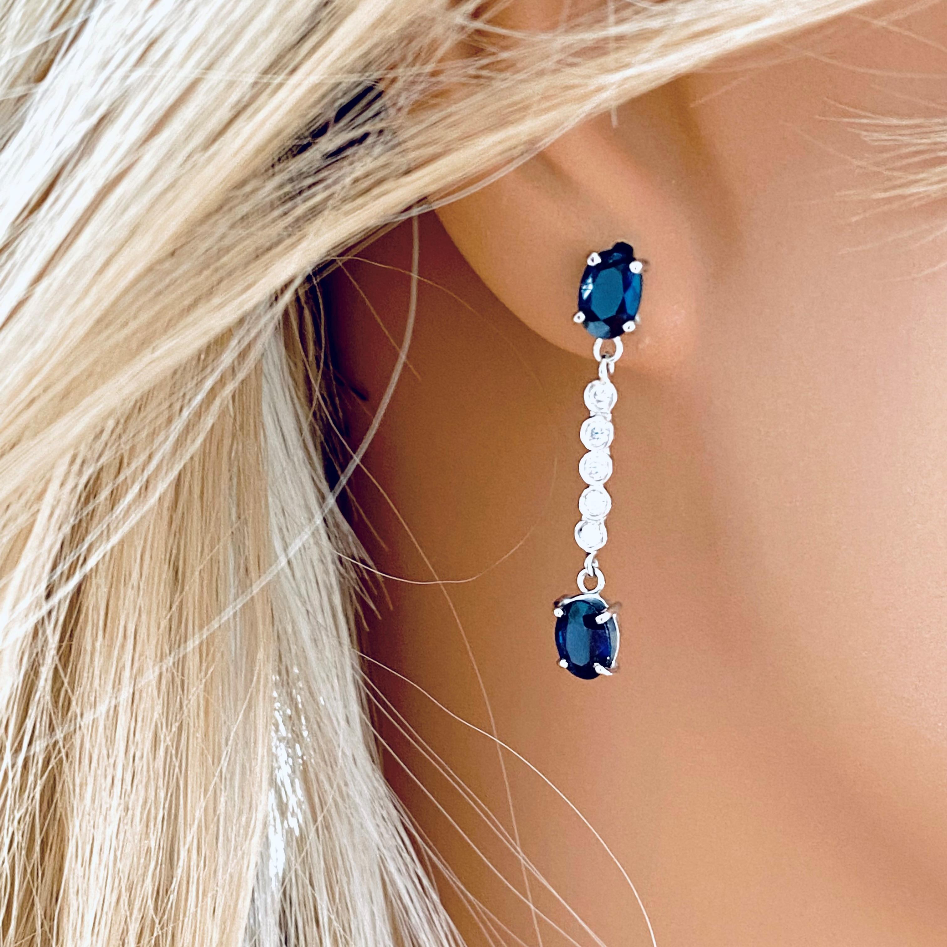 Four Matched Ceylon Oval Sapphires Diamond Two-Tiered White Gold Drop ...