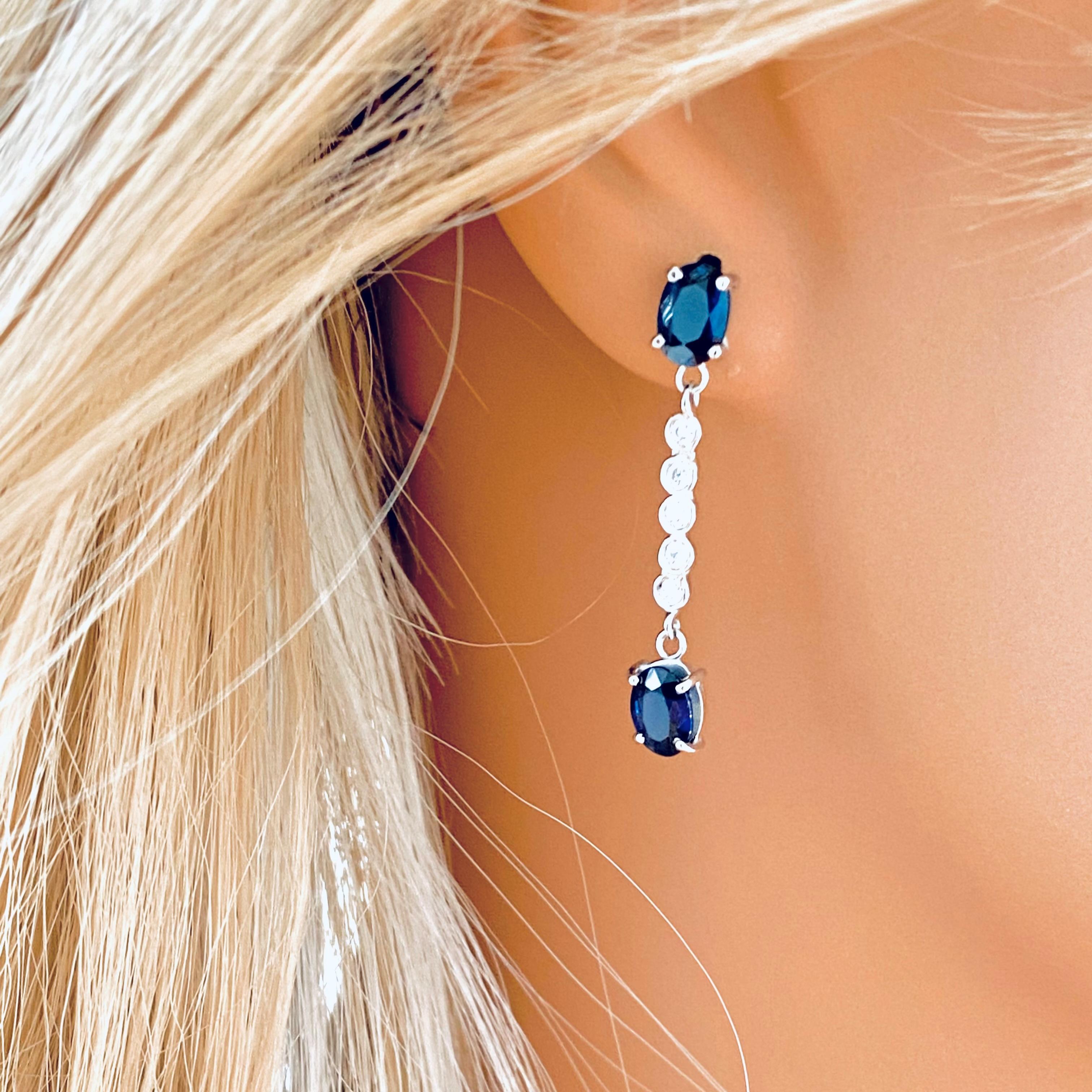 Four Matched Ceylon Oval Sapphires Diamond Two-Tiered White Gold Drop Earrings at 1stDibs
