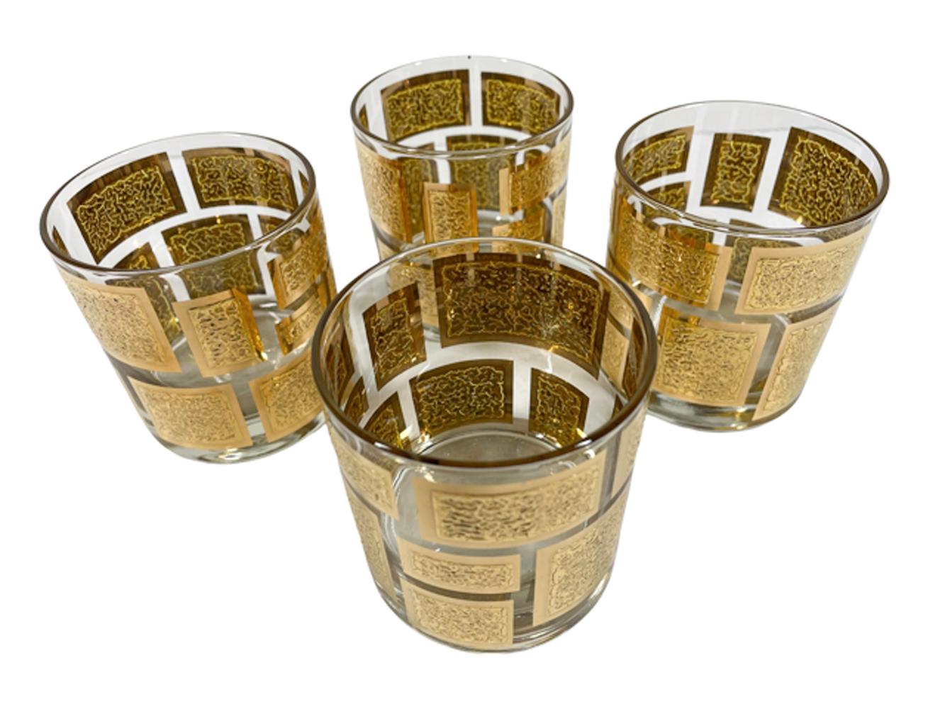 Four Mid-Century Modern Brutalist Style Rocks Glasses in 22 Karat Gold ...