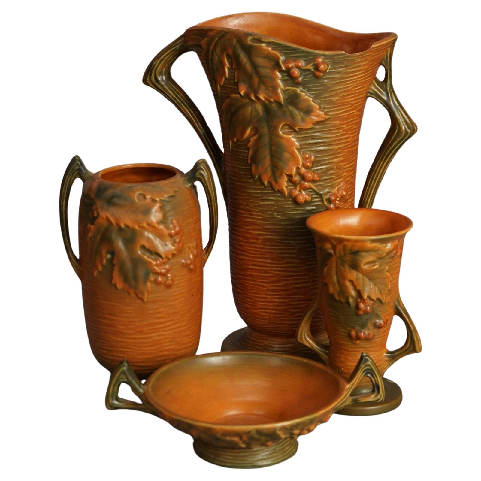 Four Mid Century Modern Roseville Art Pottery Pcs, Bush Berry, Brown ...