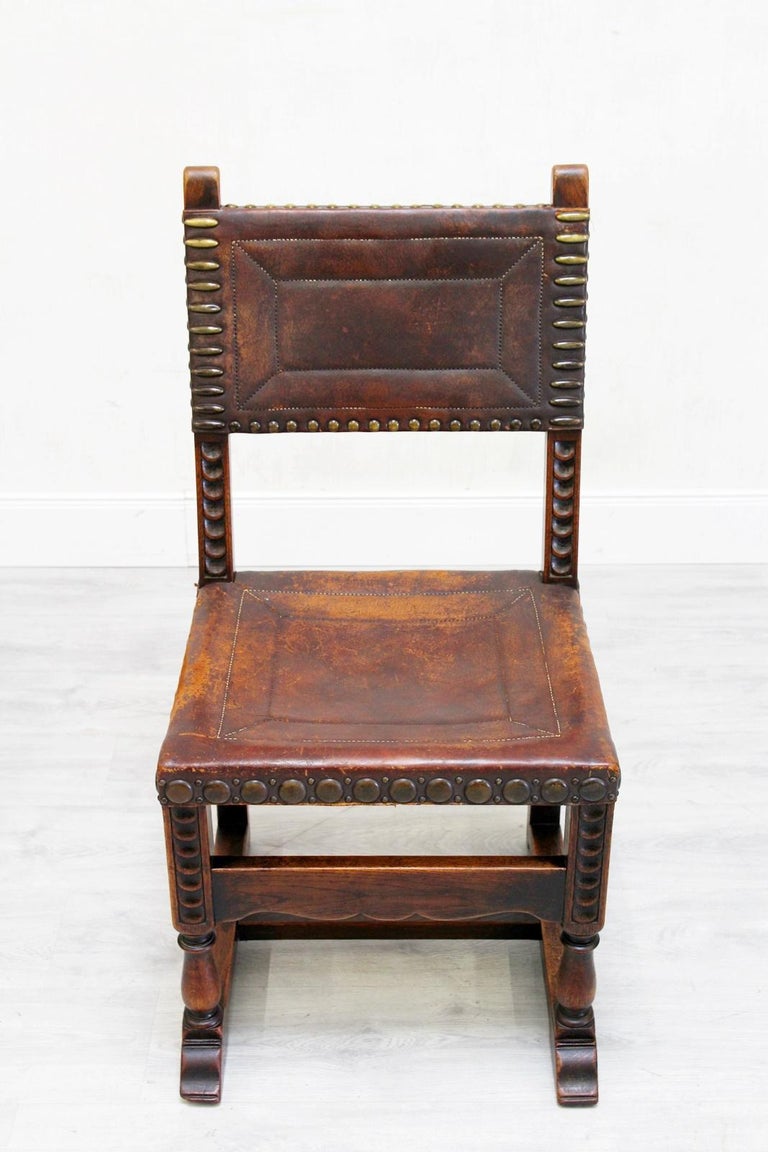 Four Monastic Chairs Antique Armchair Leather Vintage Chairs Rivets Old ...