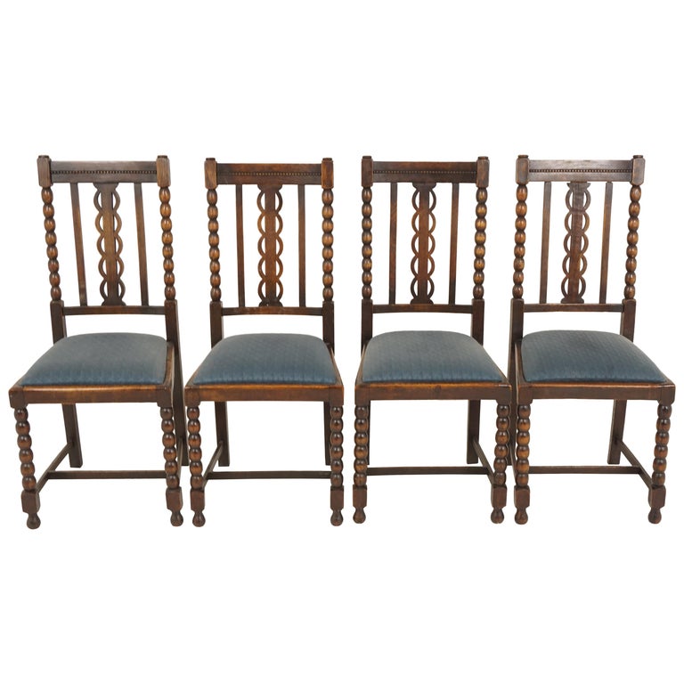 Four Oak Dining Chairs, Bobbin Leg, Lift Out Seat, Scotland 1920, B2489 ...