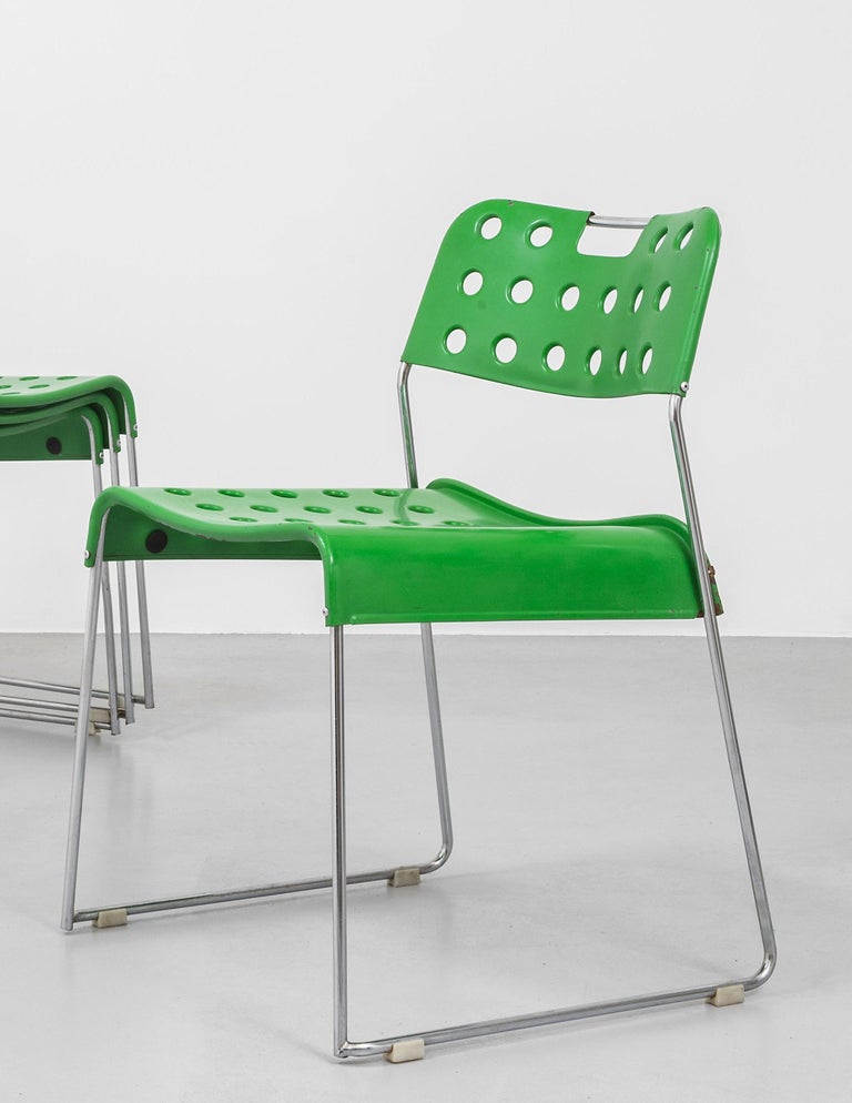 Four Omstak Metal Green Chairs, Rodney Kinsman, Italy, Mid-Century ...