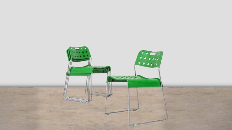 Four Omstak Metal Green Chairs, Rodney Kinsman, Italy, Mid-Century ...