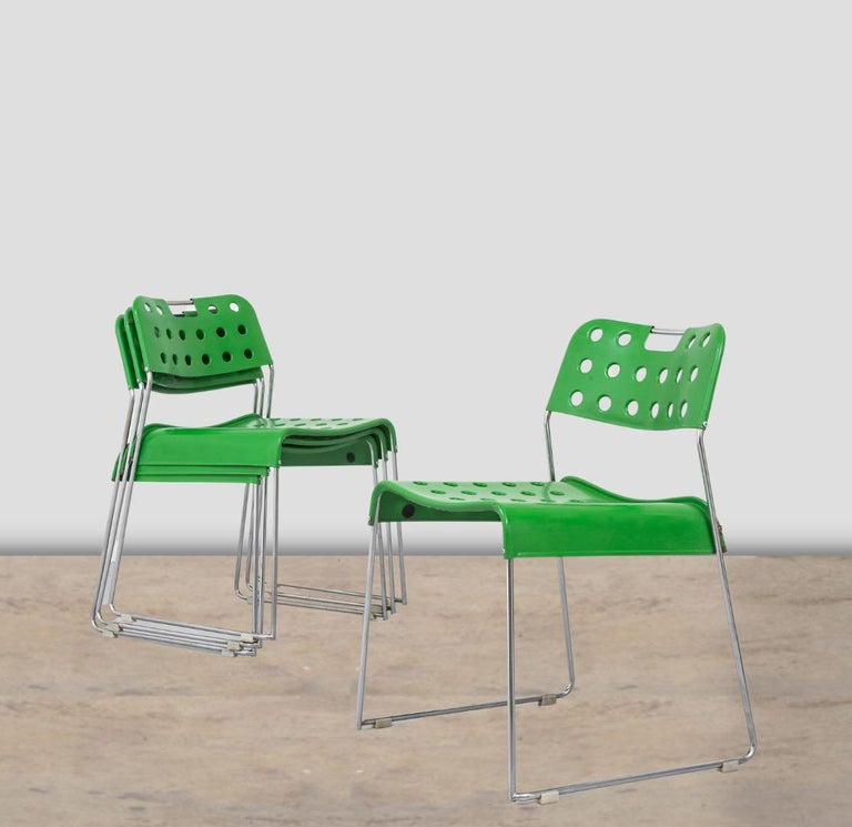 Four Omstak Metal Green Chairs, Rodney Kinsman, Italy, Mid-Century ...
