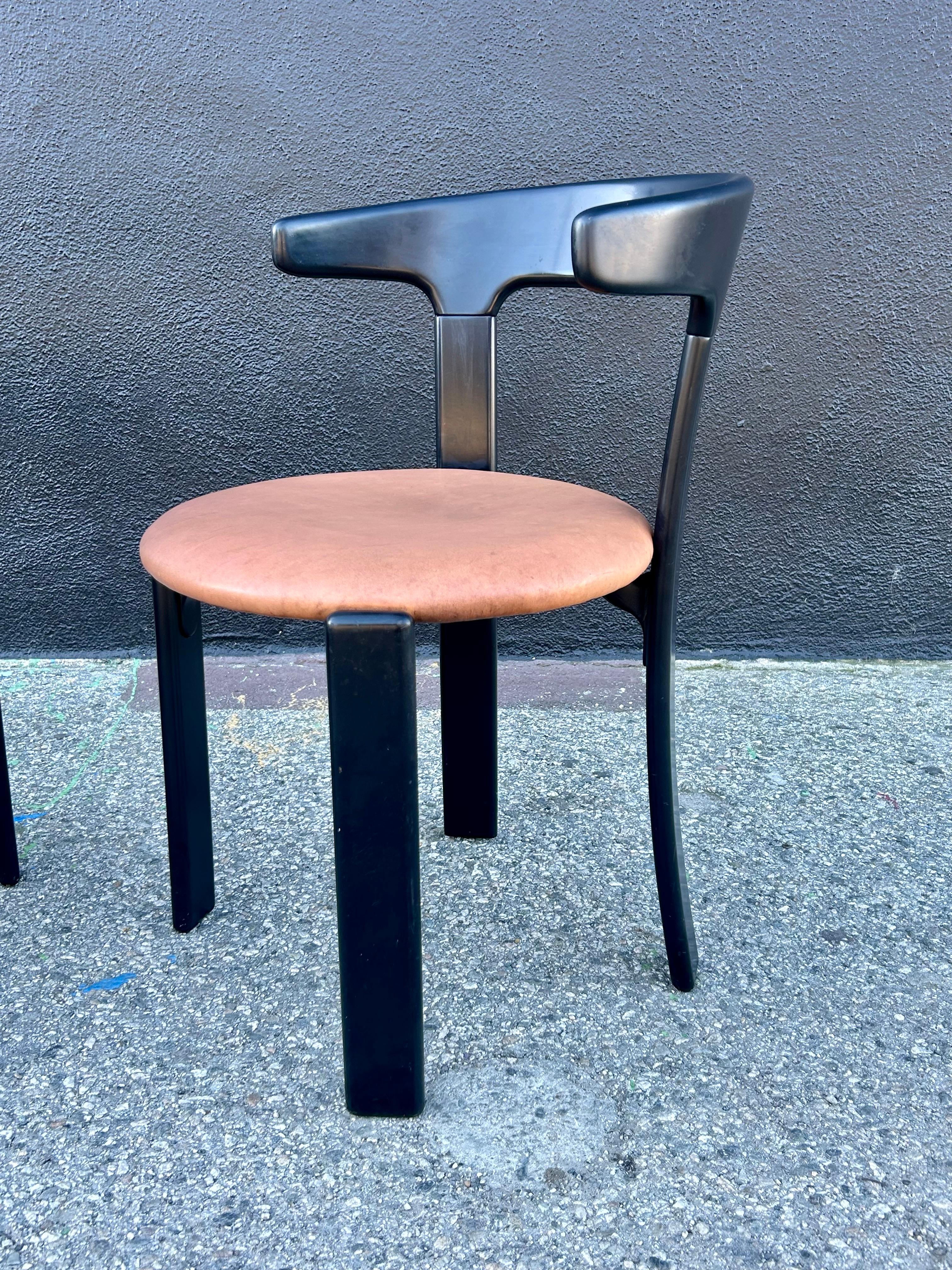 Four Original Lacquered Wood + Leather Dinning Chairs Bruno Rey for ...